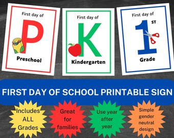 First Day of School Signs Pre K 12th - Etsy