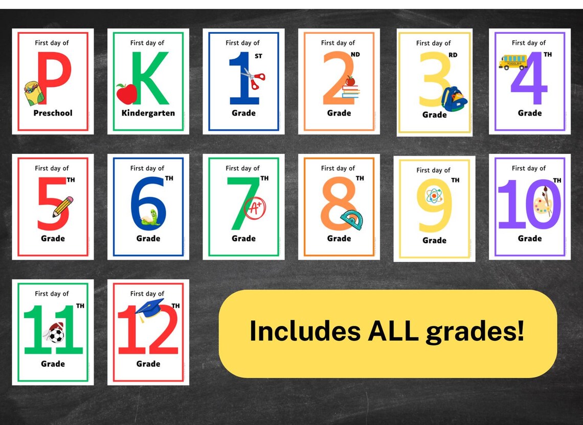 First Day of School Printable Sign, Pre-k Through 12th Grade - Etsy