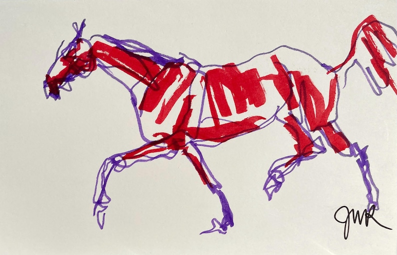 Original Horse Sketch "big Trot" Pen Marker Equine Art Drawing 8.5x5.5 ...