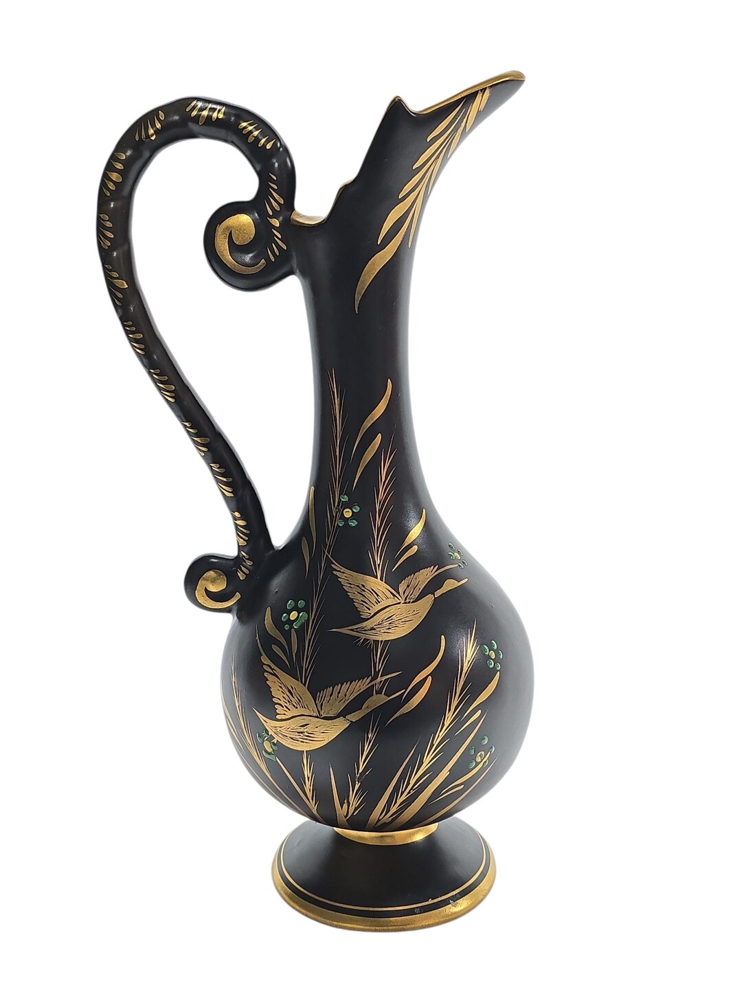 Belgian Matte Black Gold Bird Ewer Vase Art Deco Midcentury Ceramic - Etsy