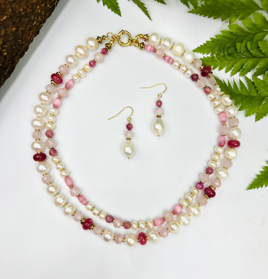 Rose Quartz and Ivory Pearl Multistrand Necklace.gift for Her.statement ...