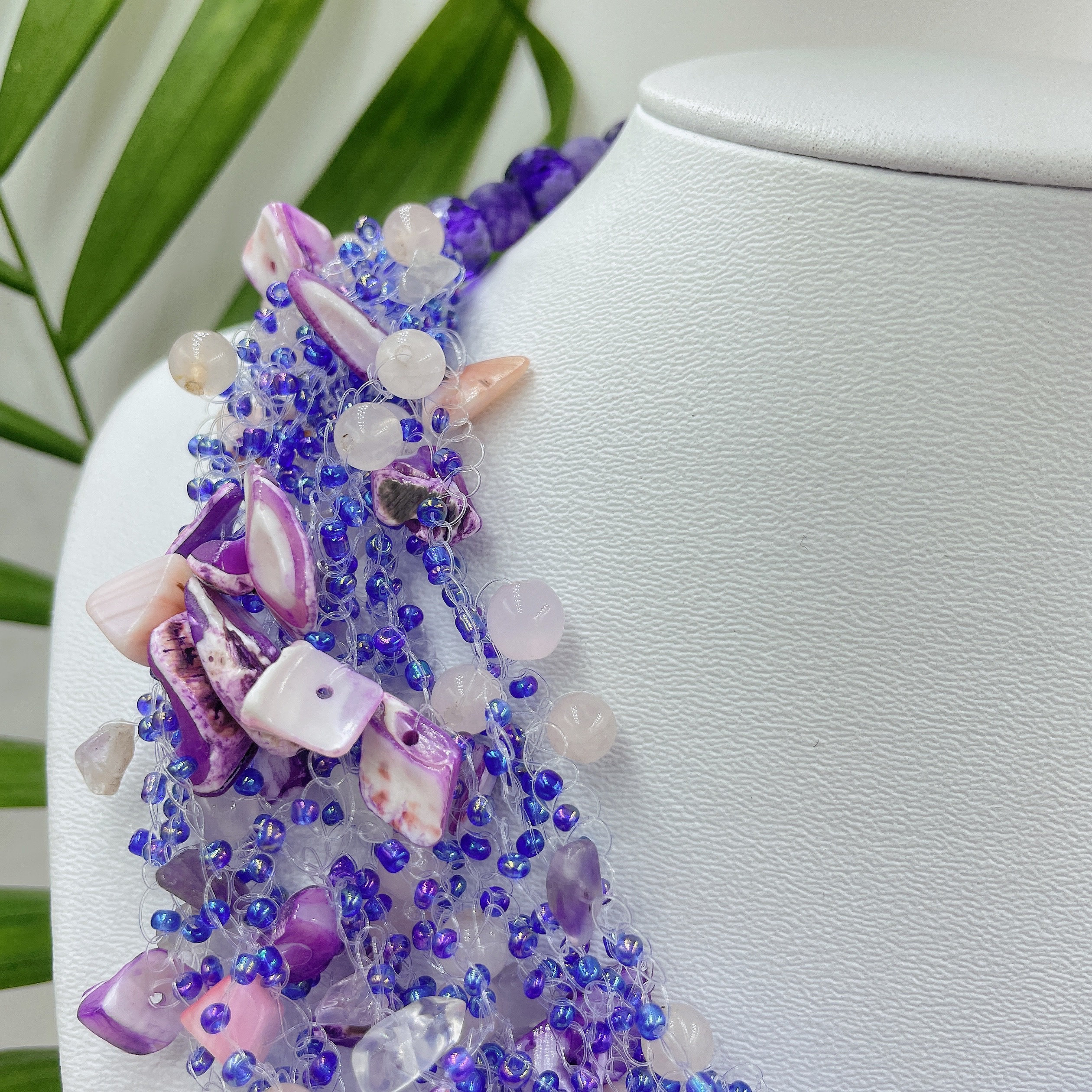 Beaded Gemstone Sea Shells Necklace, Big Bold Statement Necklace ...