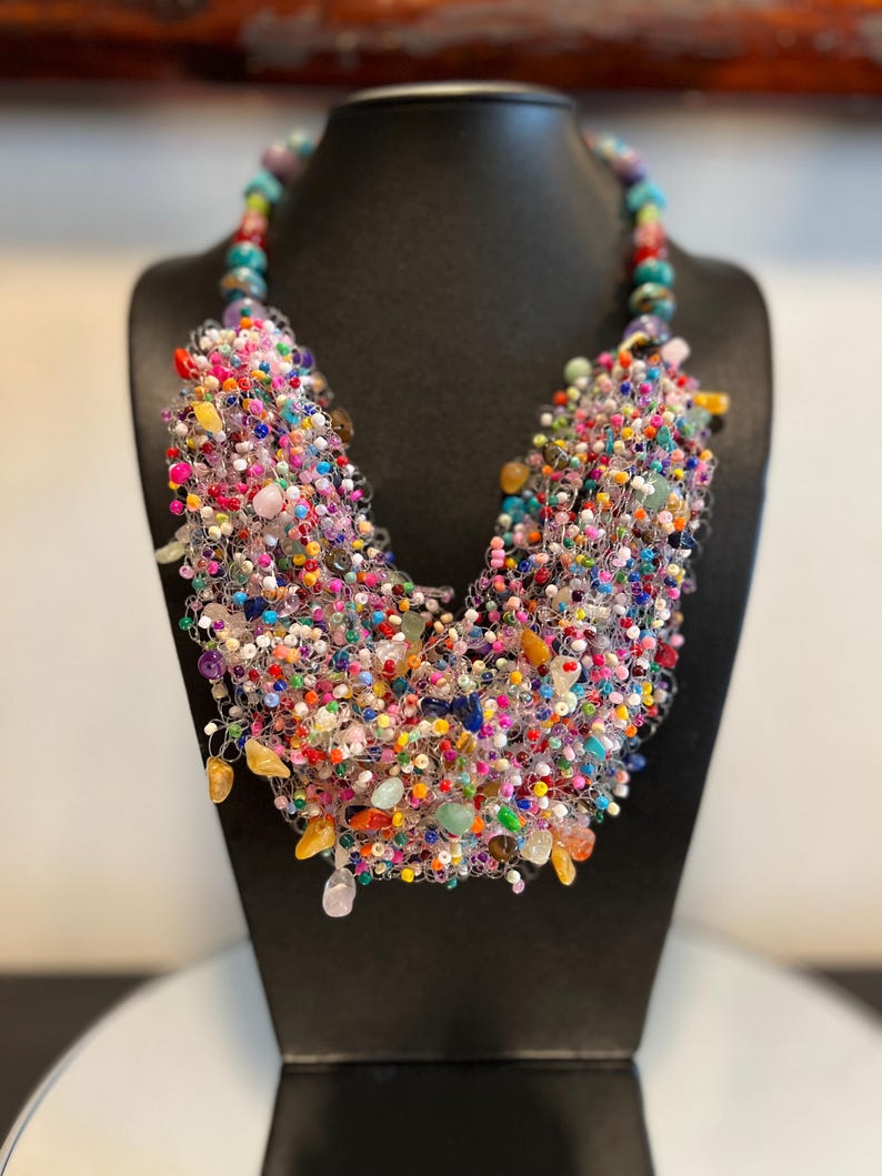 Beaded Multi Gemstone Necklace, Big Bold Statement Necklace, Multi ...