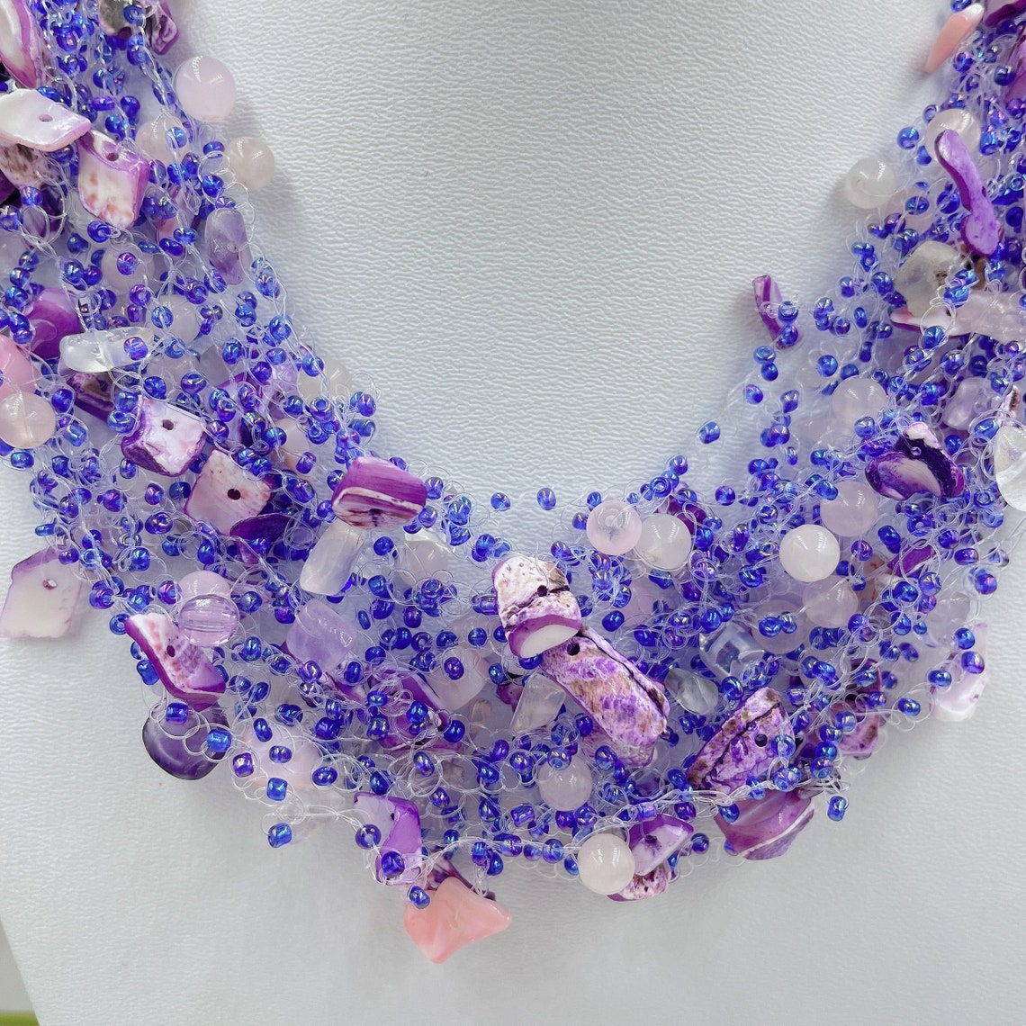 Beaded Gemstone Sea Shells Necklace, Big Bold Statement Necklace ...