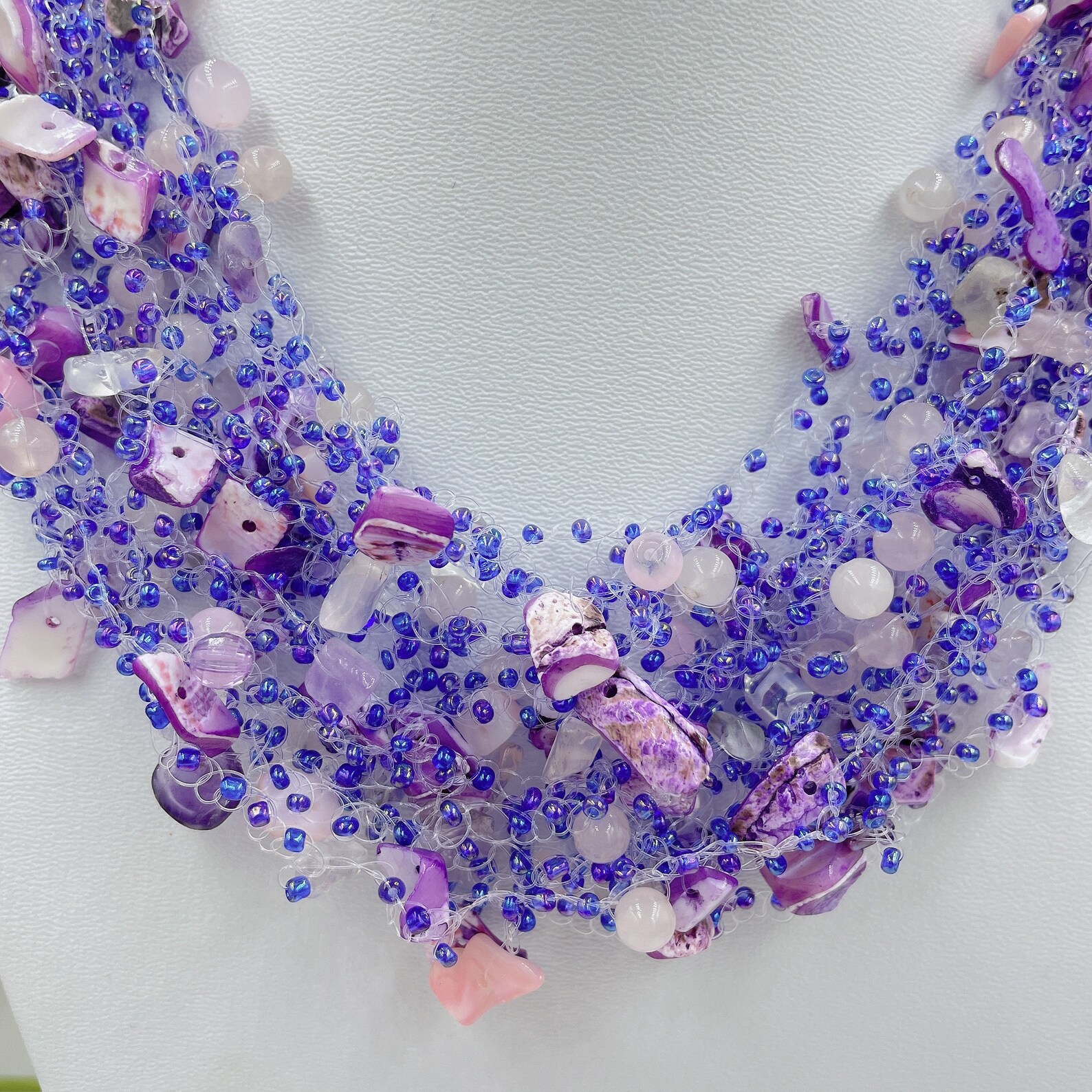 Beaded Gemstone Sea Shells Necklace, Big Bold Statement Necklace ...