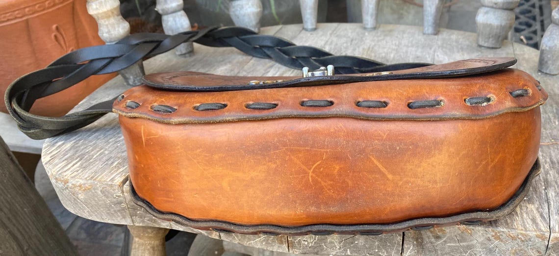 Rare Vintage Rustic Hippie 60's Hand Made Tooled Leather Purse ...