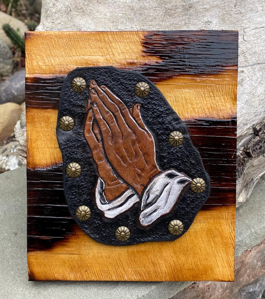 Tooled "praying Hands" on Wood - Wooden Plaque - Etsy