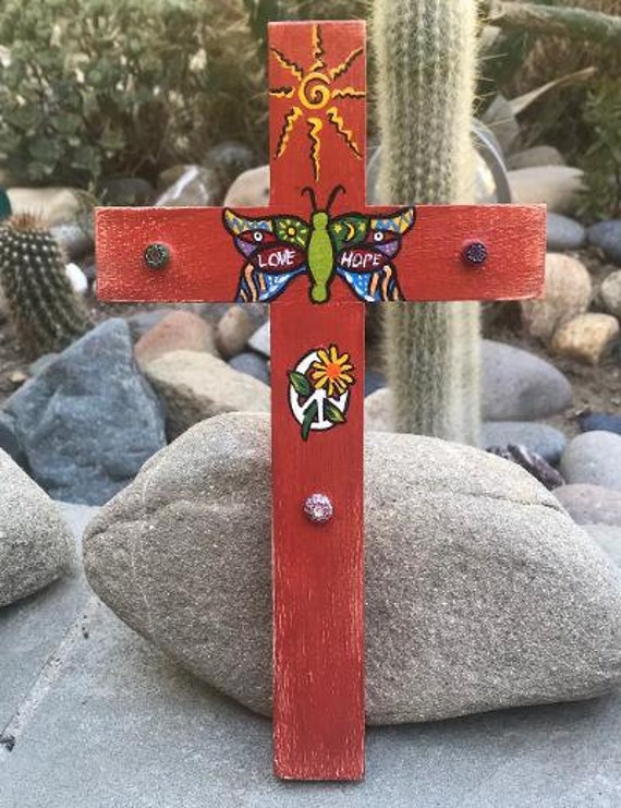Painted Hippie and Peace Cross | Etsy