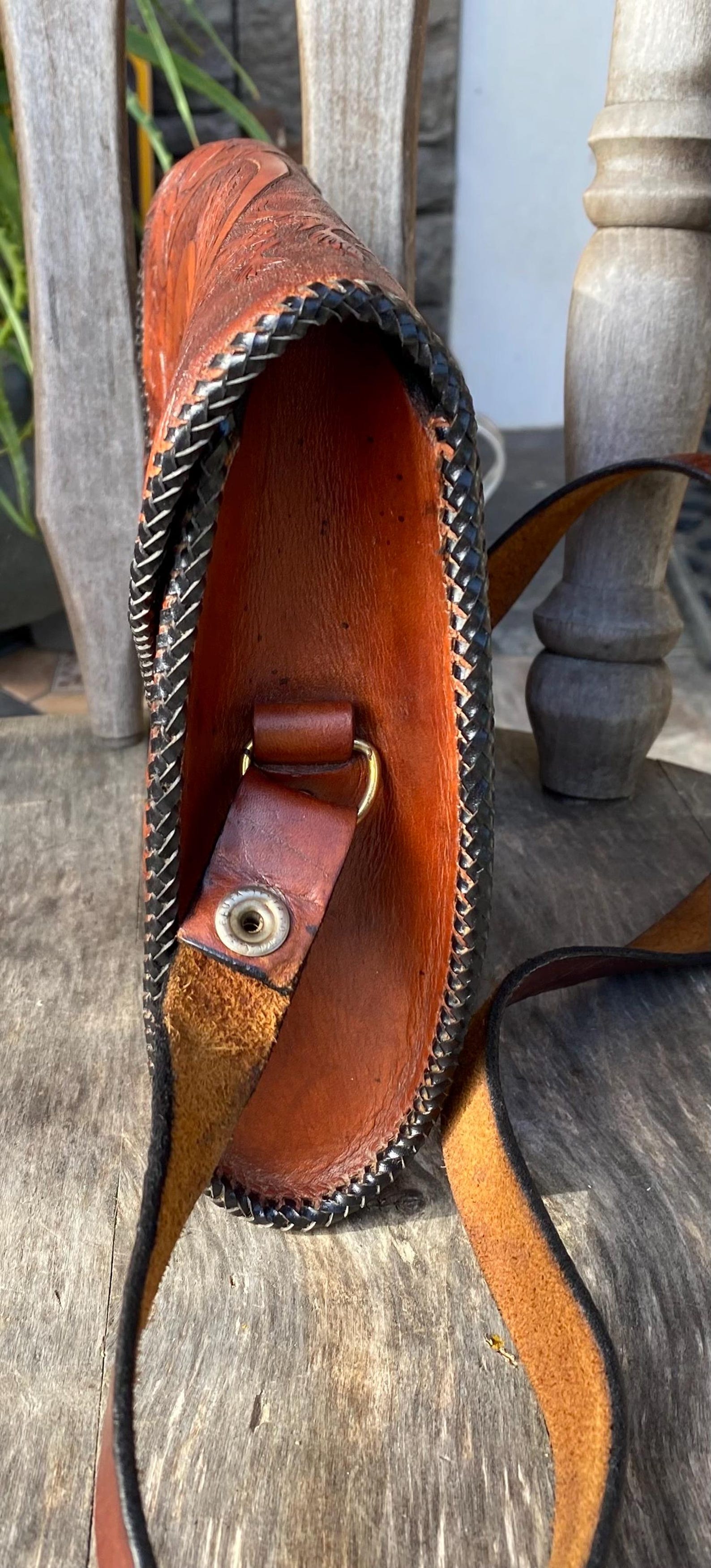 Vintage Handmade Leather Tooled Purse Crossbody Boho Hippie Bag Fish ...