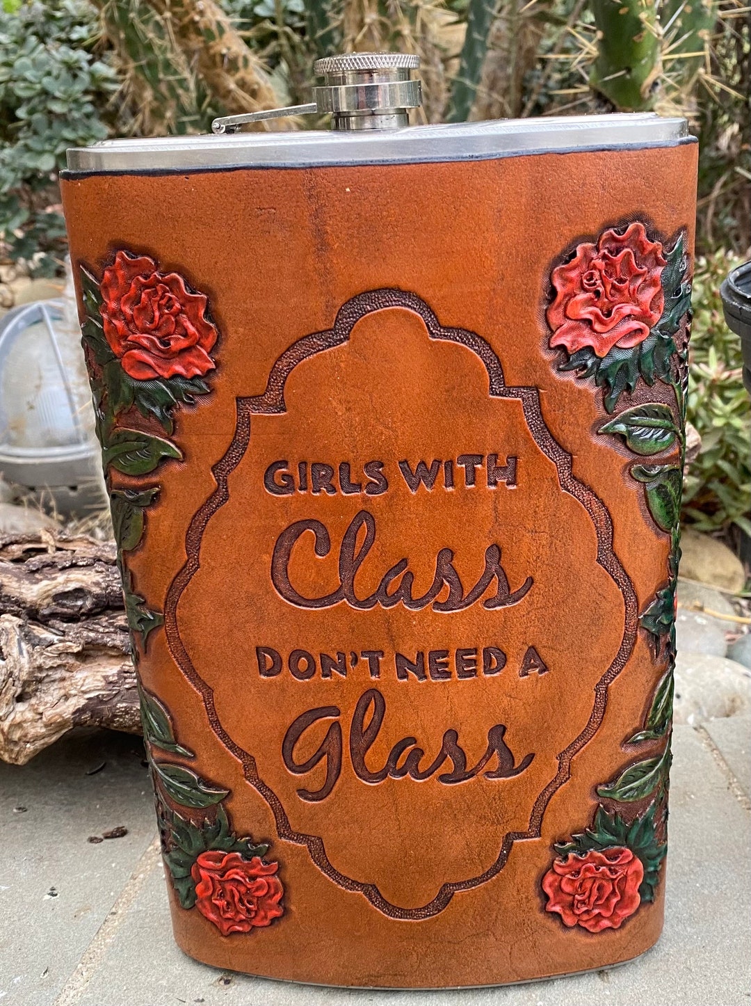 Leather Tooled and Painted Floral Flask - Tall - 64 Oz. - Etsy