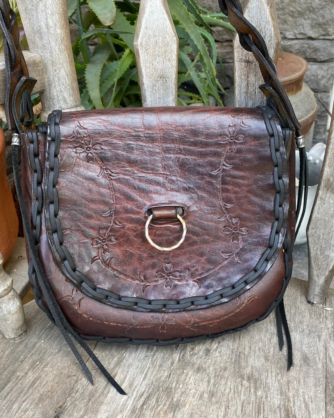 Vintage Rustic Leather Tooled Hippie Boho Festival Bag With New Twist ...
