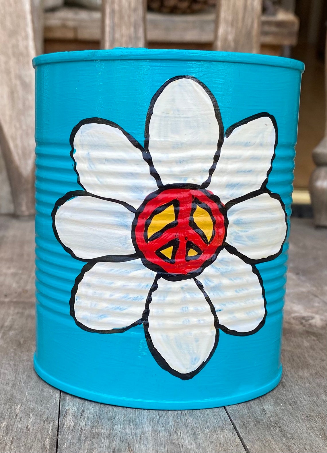 Recycled and Painted Tin Can / Pencil Holder - Etsy