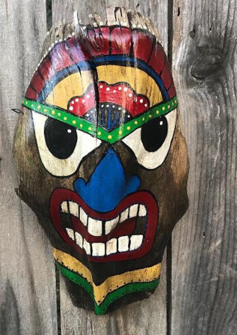 Painted Tiki Mask Palm Frond - Etsy