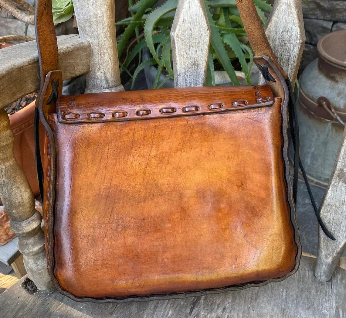 Refurbished Vintage Medium Brown Tooled Leather Hippie Boho Festival ...