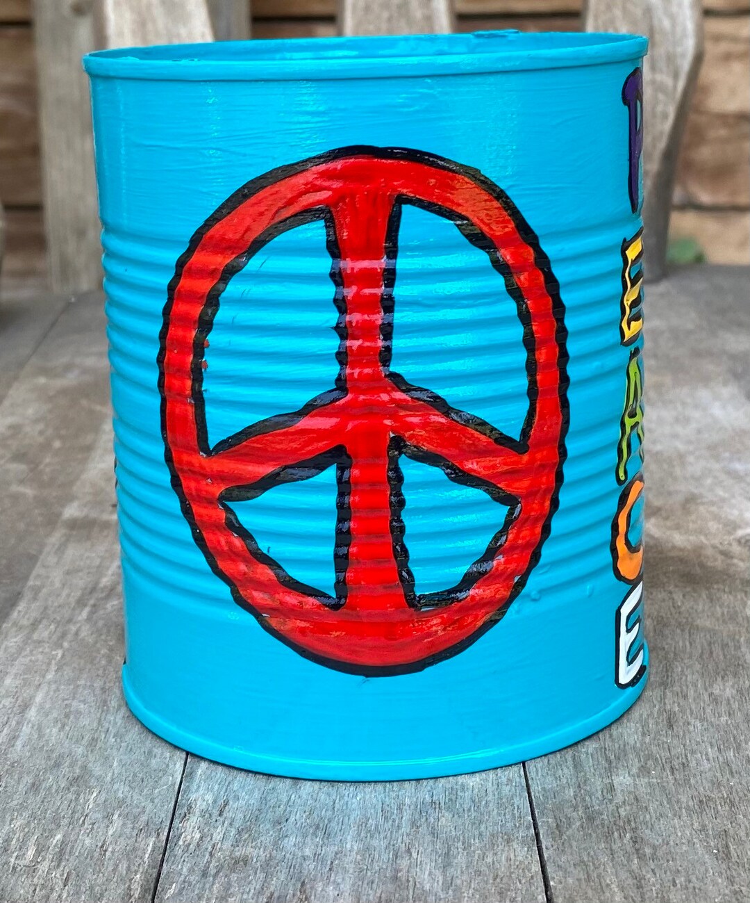 Recycled and Painted Tin Can / Pencil Holder - Etsy