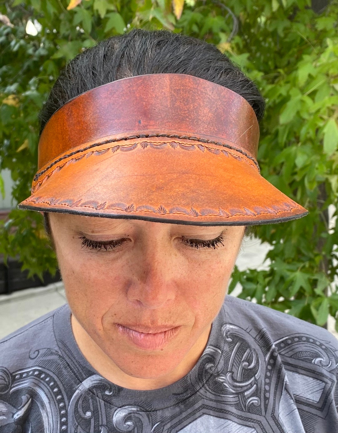 Retro Style Tooled Leather Rustic and Antiqued Sun Visor - Etsy