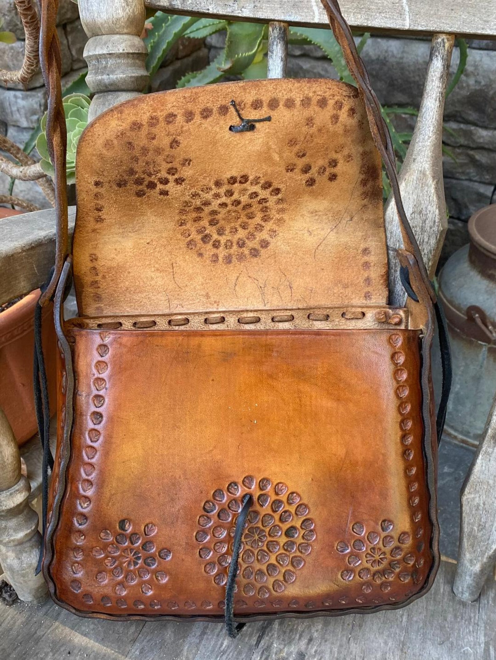 Refurbished Vintage Medium Brown Tooled Leather Hippie Boho Festival ...
