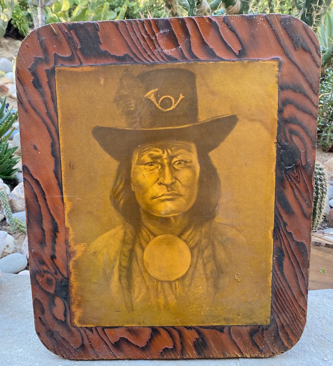 Vintage Rustic and Distressed Large Wooden Plaque With Unidentified ...