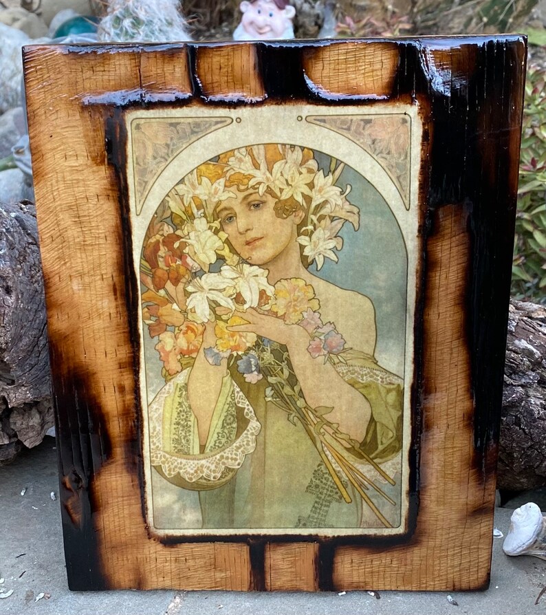 Art Nouveau Alphonse Mucha Girl Print Wooden Plaque - Etsy