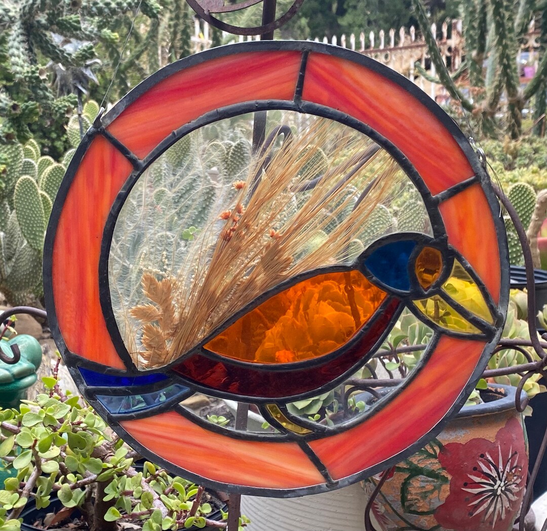 Vintage Round Hanging Stained Glass Window Art - Etsy
