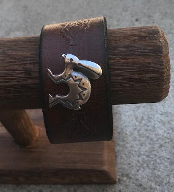 Brown Leather Cuff Bracelet With Native American Rabbit Symbol - Etsy