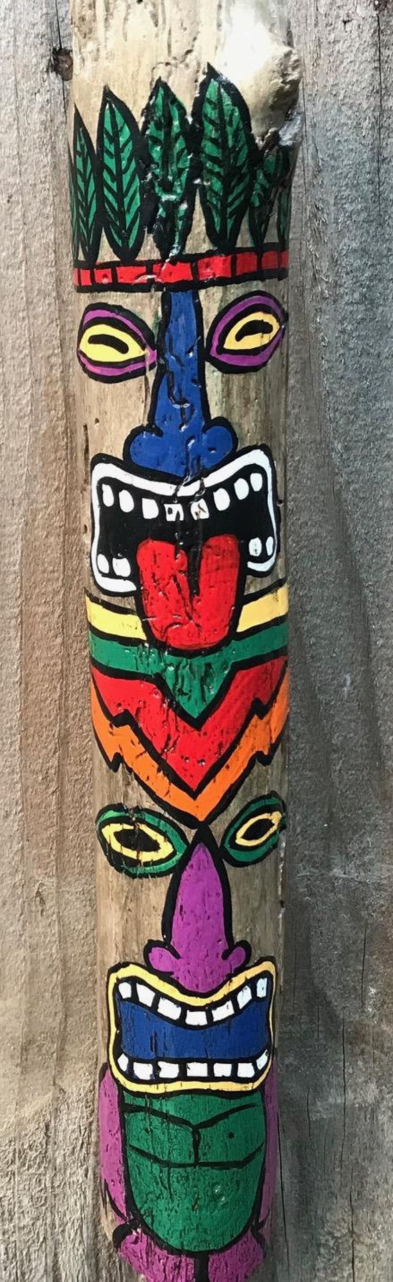 Painted Polynesian Tiki Driftwood Stick/poll - Etsy