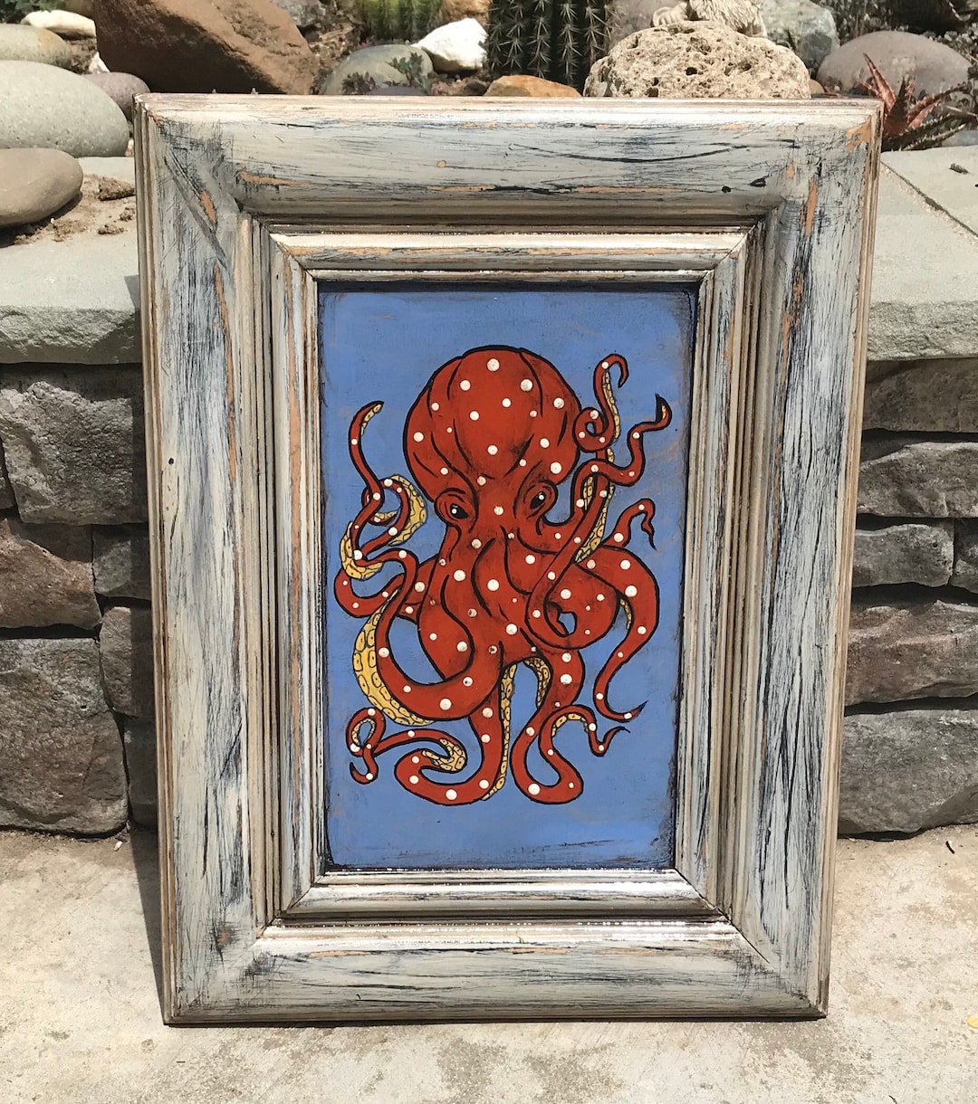Painted Octopus on Old Kitchen Cabinet Door - Etsy