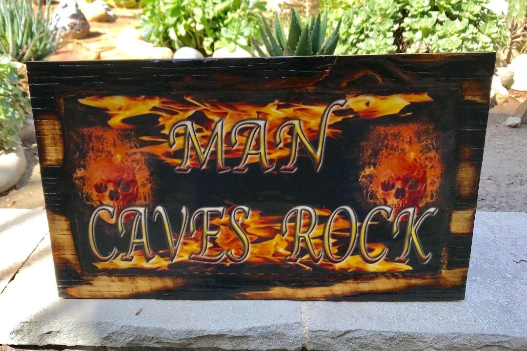 Man Caves Rocks - Wooden Sign/decoupage - Etsy