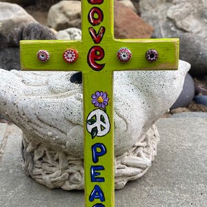 Painted Hippie and Peace Cross - Etsy