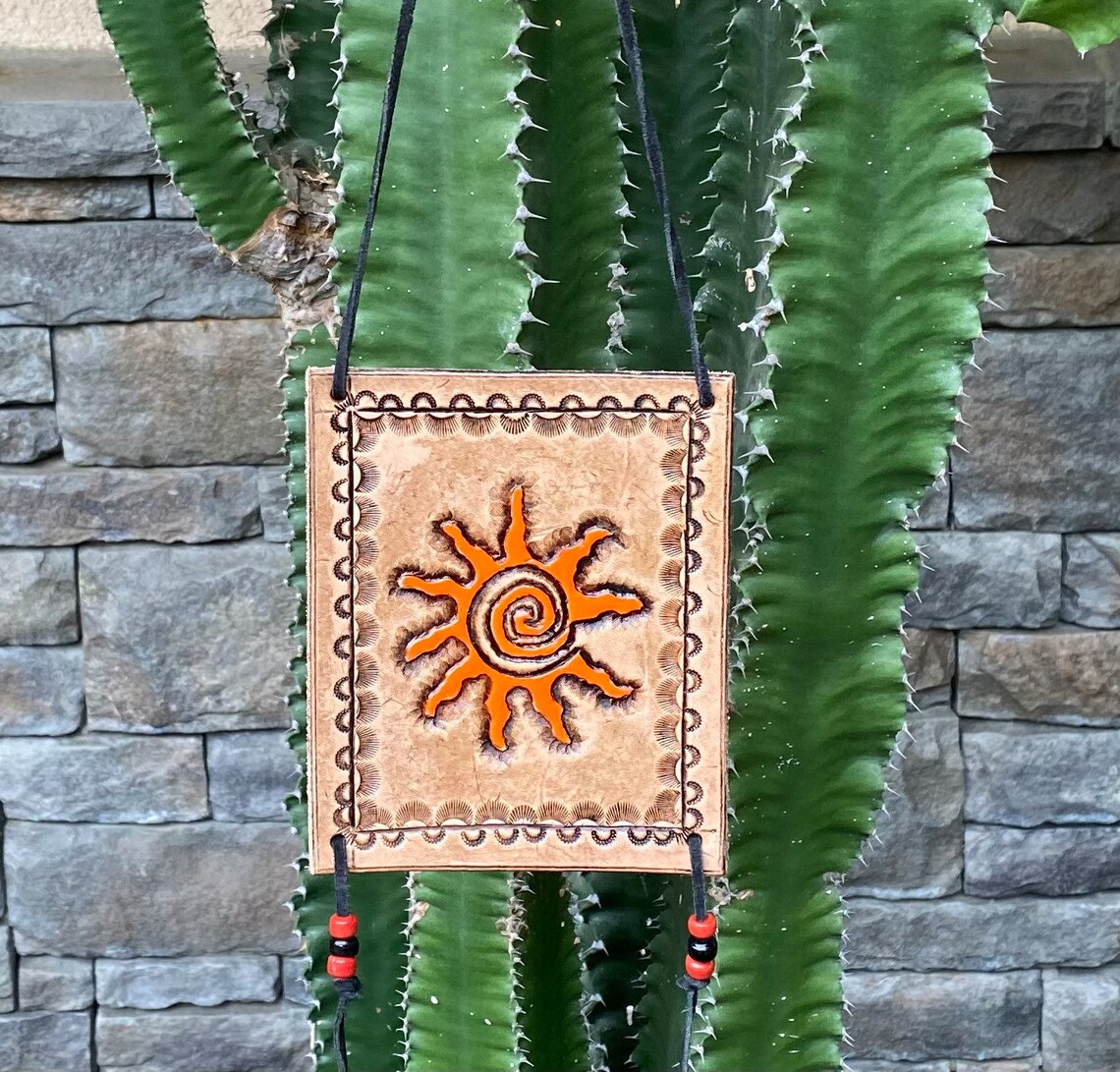 Hand Tooled and Painted Native American Spiral Sun on Leather - Etsy