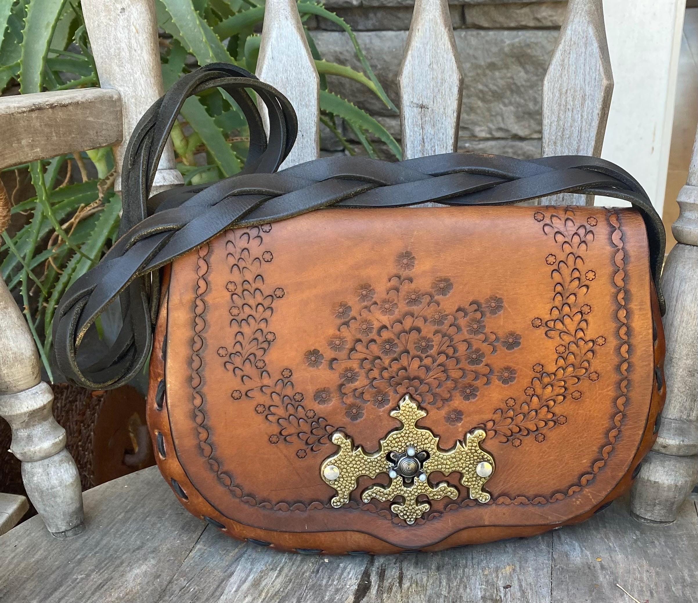 Rare Vintage Rustic Hippie 60's Hand Made Tooled Leather Purse ...