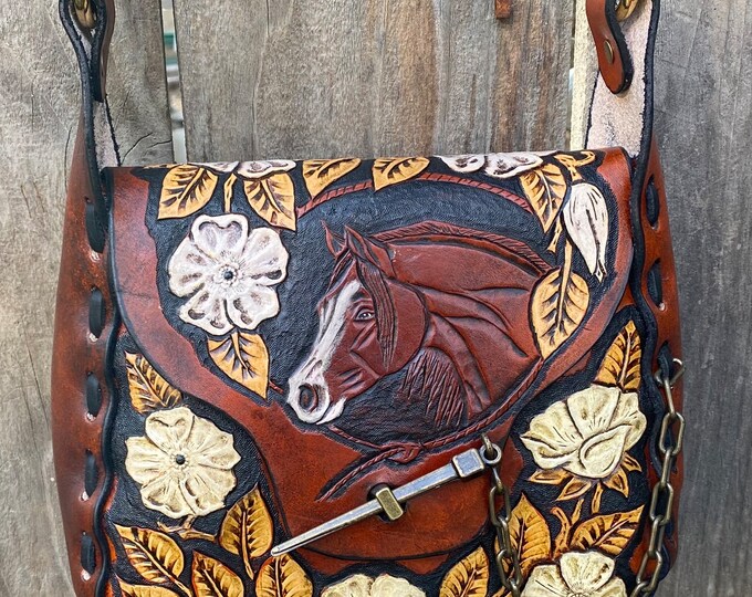 New Retro Style Leather Tooled and Painted Shoulder Bag Using Vintage ...