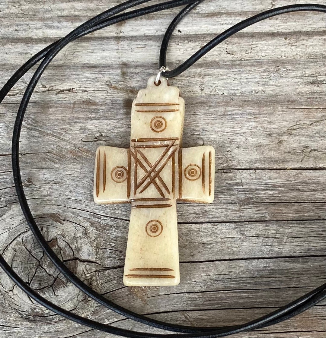 Bone Cross Pendant on Long Round Black Leather Lace - Etsy
