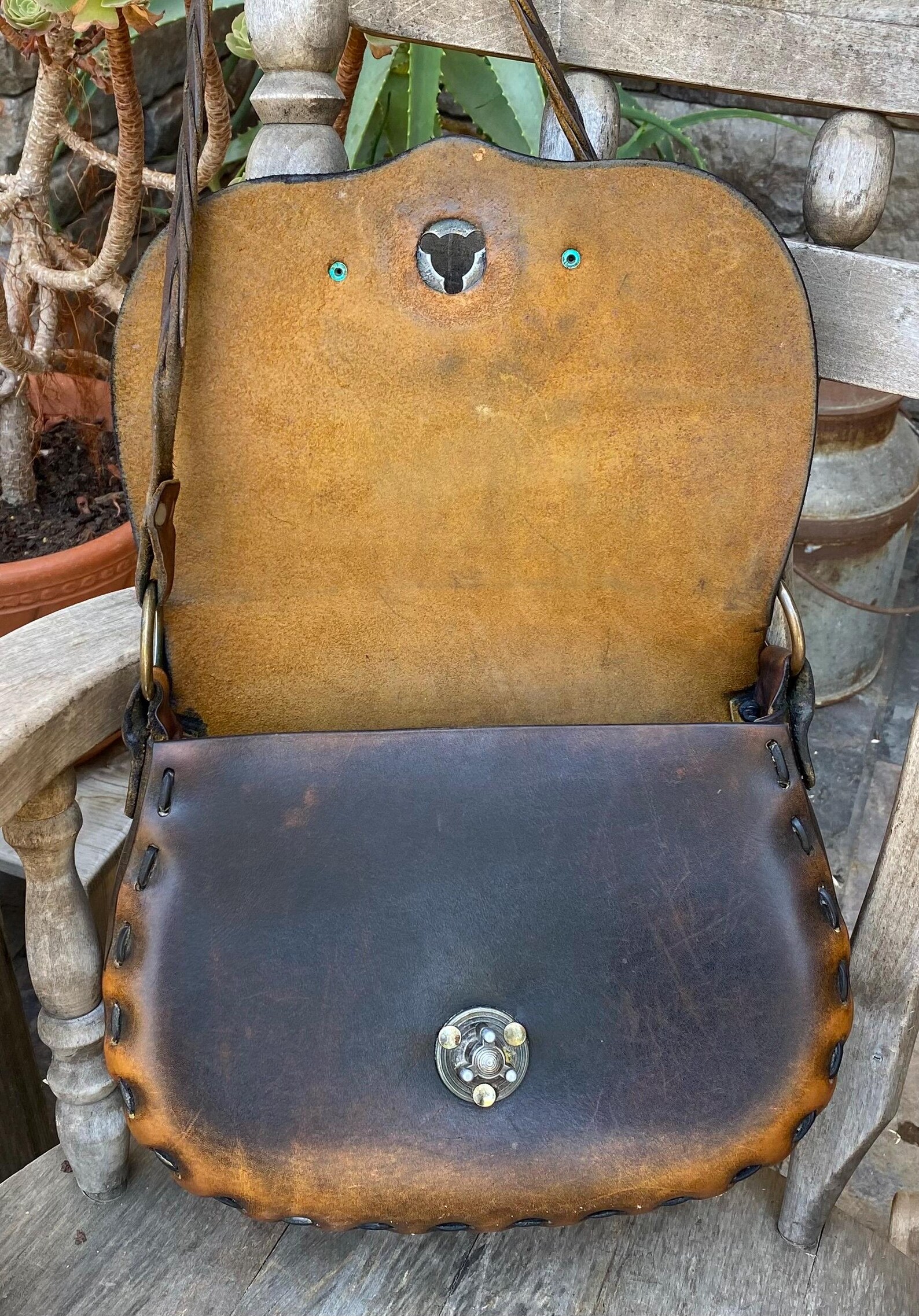 Rare Large Vintage Hand Tooled Leather Purse 70s Hippie Boho Chic ...