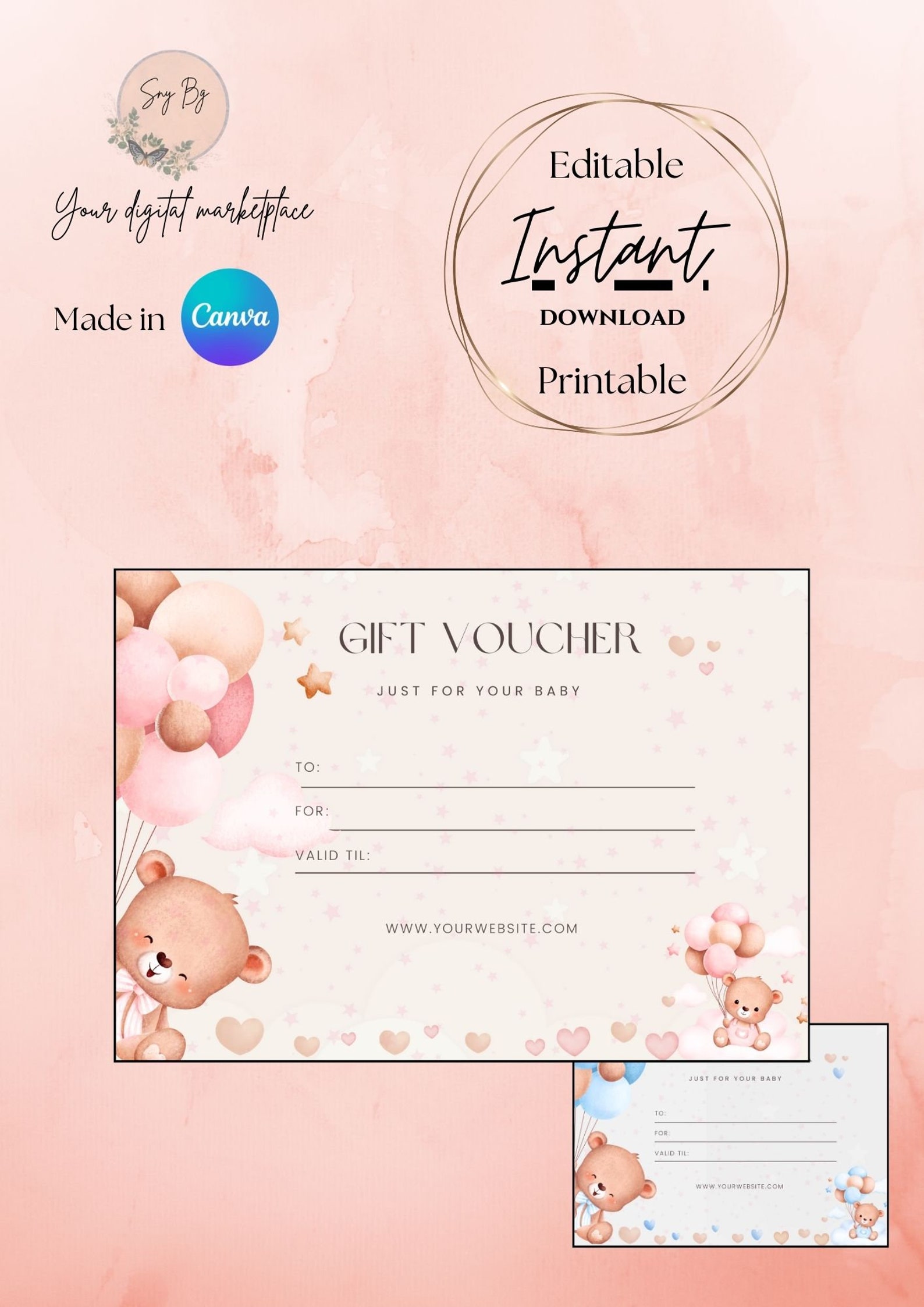 Gift Certificate Template Editable Printable Bundle, Gift Template Baby ...