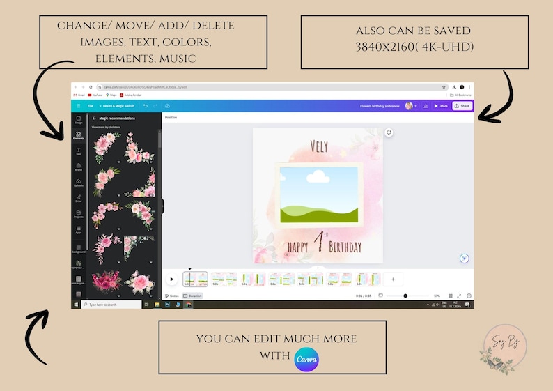 First Birthday Slideshow Video Template With Music Photo Collage ...