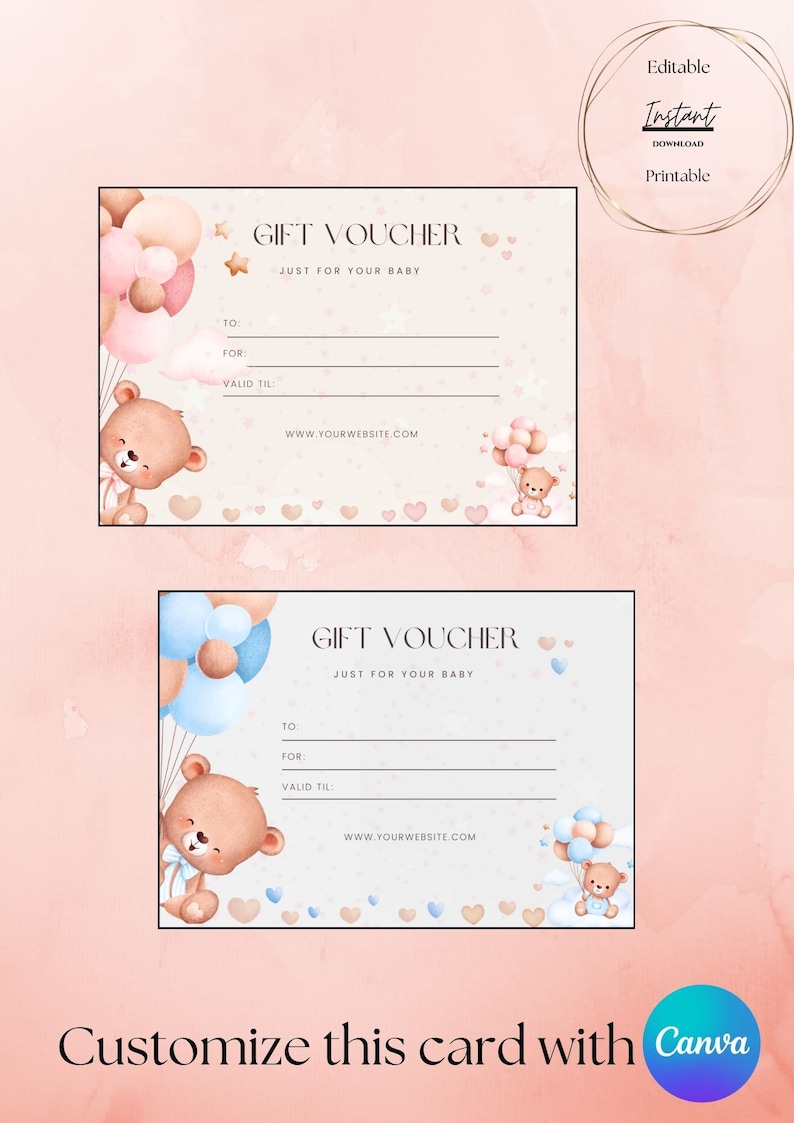 Gift Certificate Template Editable Printable Bundle, Gift Template Baby ...