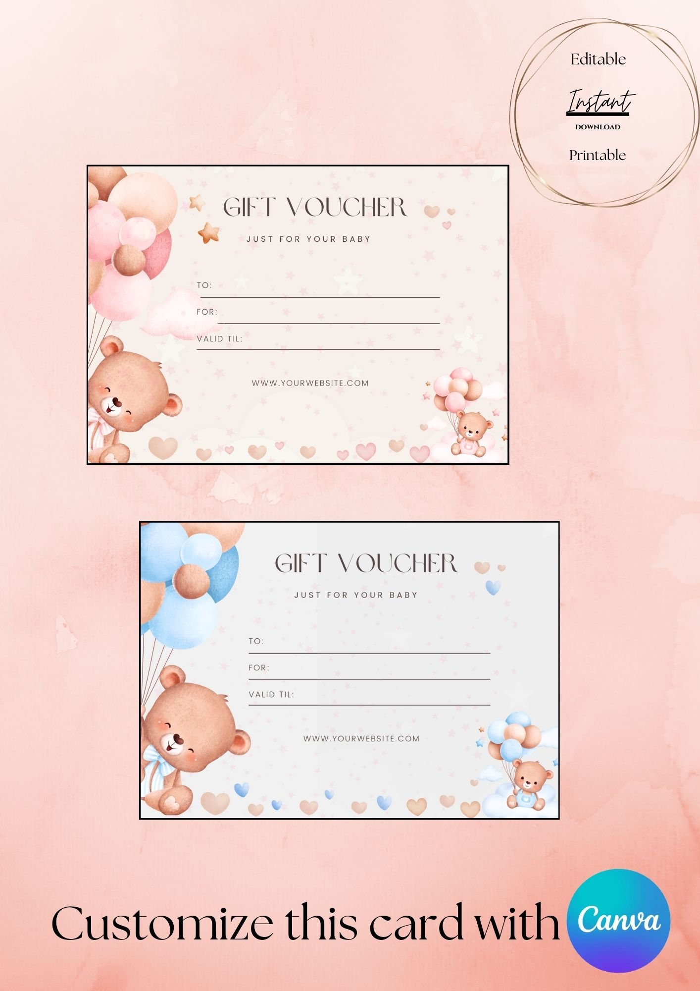 Gift Certificate Template Editable Printable Bundle, Gift Template Baby ...