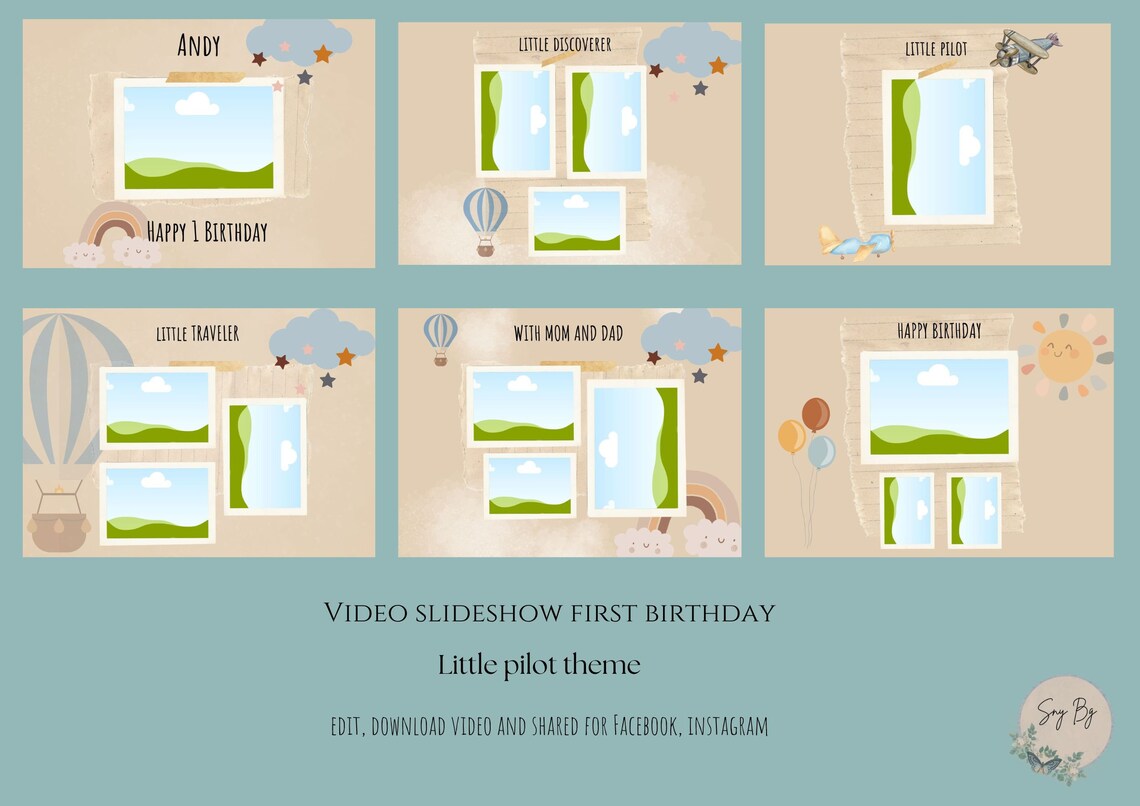 First Birthday Slideshow Video Template With Music Photo Collage ...