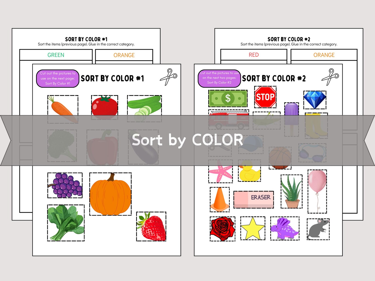Sorting Activities; Cut and Glue Pictures, Sorting Practice, Preschool ...
