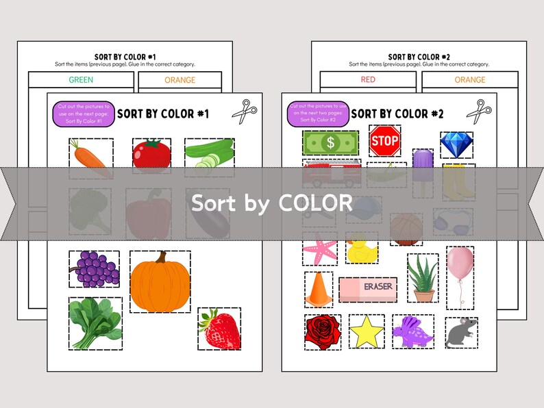 Sorting Activities; Cut and Glue Pictures, Sorting Practice, Preschool ...