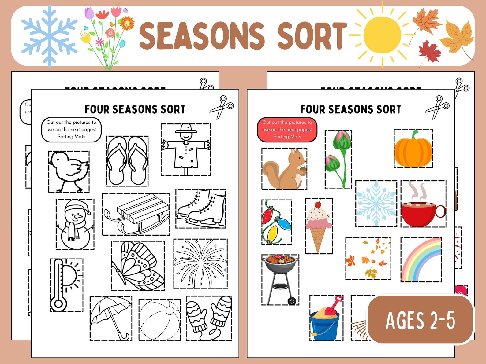 Four Seasons Sort, Sorting Activity for Kids, Preschool Printable ...