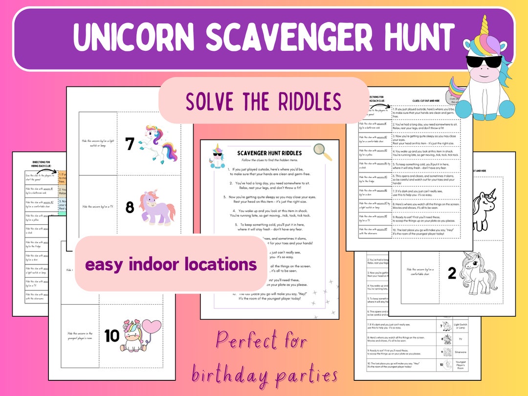 Unicorn Scavenger Hunt, Indoor Game for Kids, Birthday Party Game for ...