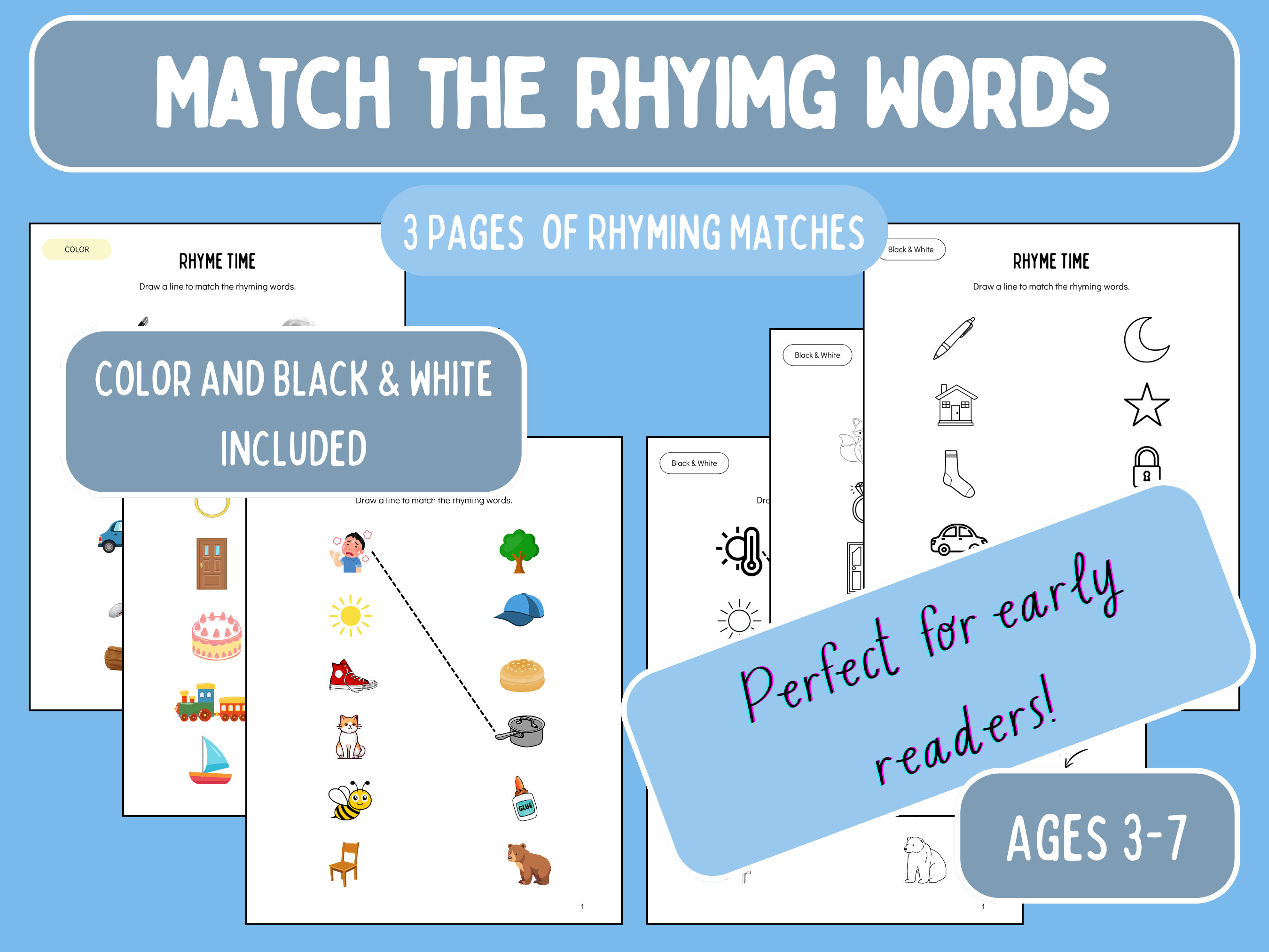 Match the Rhyming Words, Phonological Awareness, Preschool Printables ...