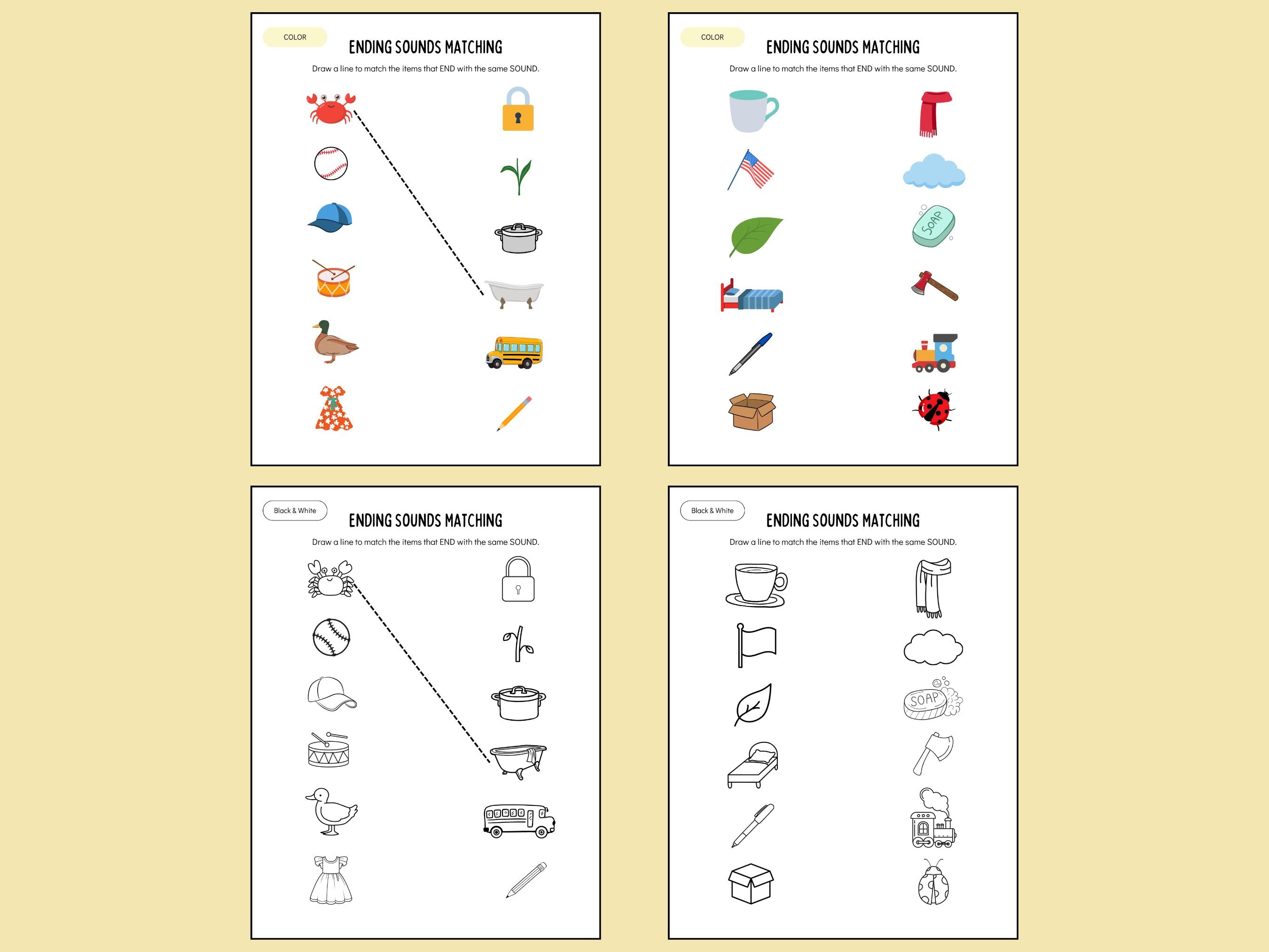 Hojas De Trabajo Para Cortar Y Pegar Con Sonidos Finales Sonidos