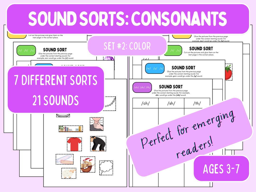 Sound Sorts: Consonants (set 2) Color, Preschool Printable ...