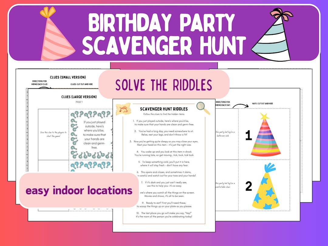 Birthday Party Scavenger Hunt, Kids Birthday Party Games, Indoor ...