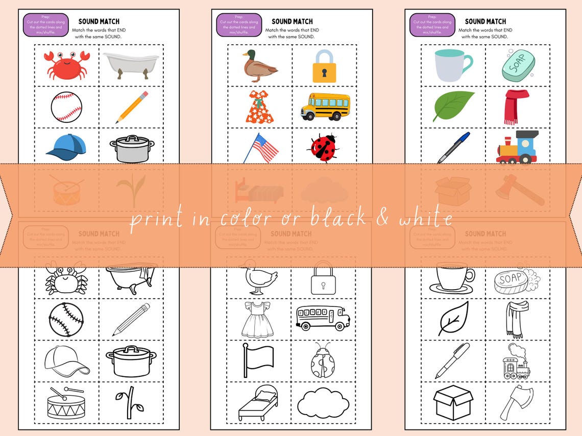 Ending Sounds Matching Game, Final Sounds Matching Cards, Phonemic ...