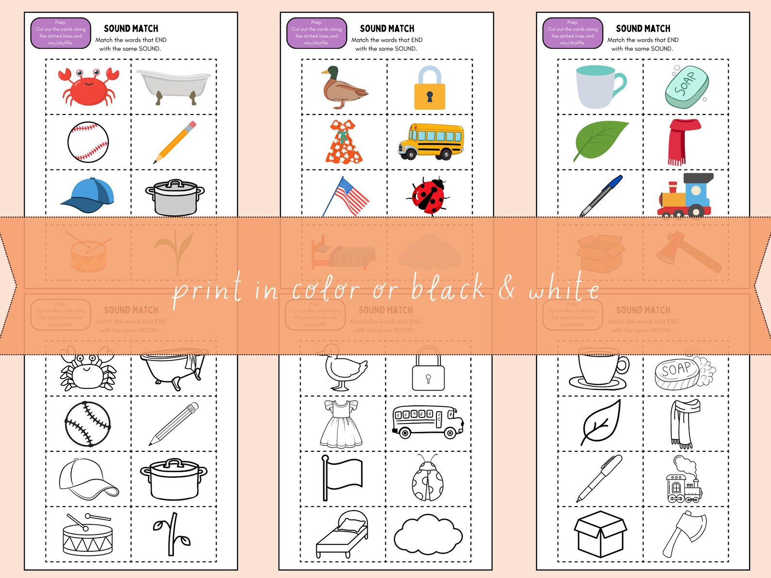 Ending Sounds Matching Game, Final Sounds Matching Cards, Phonemic ...