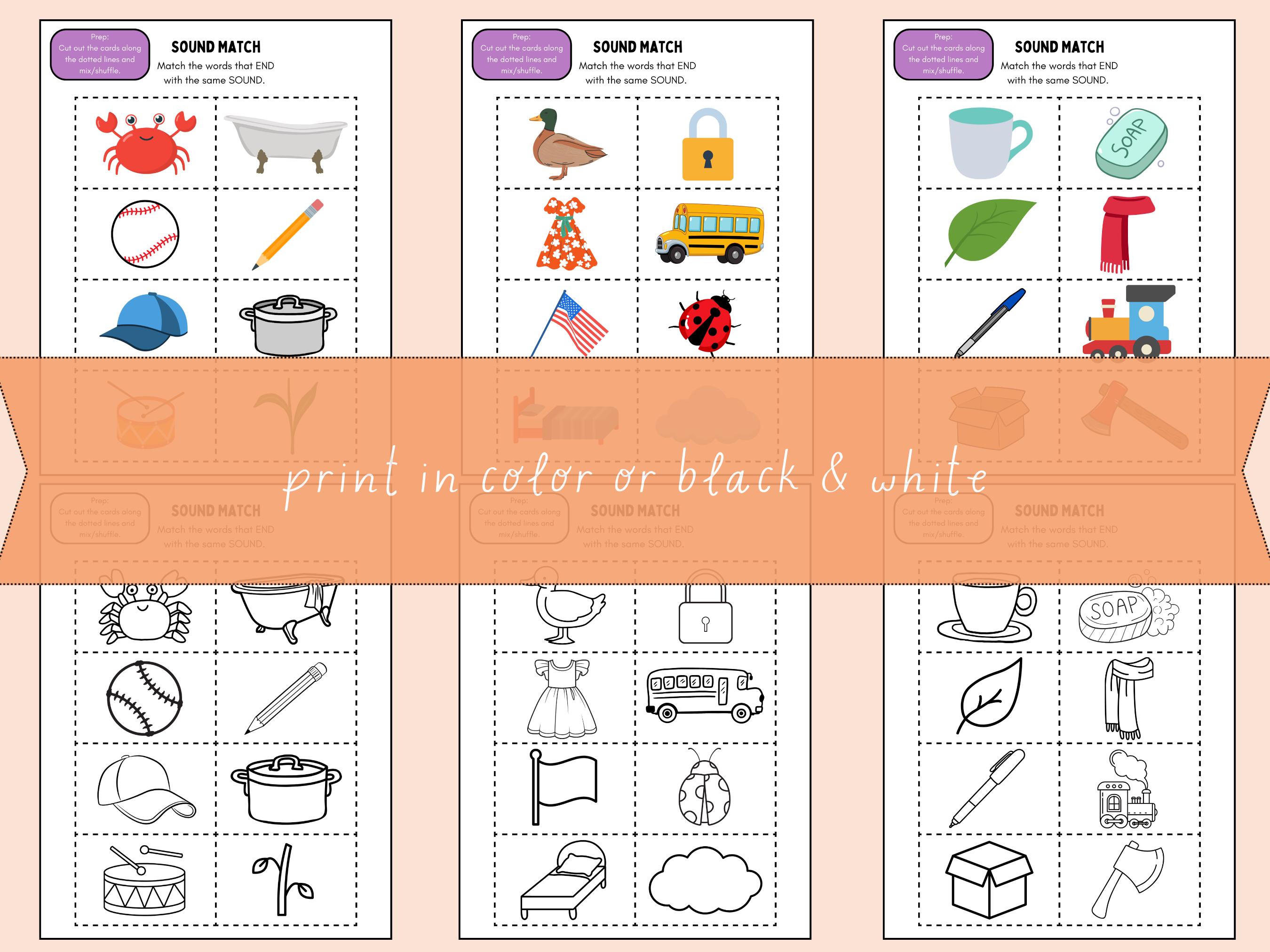 Ending Sounds Matching Game, Final Sounds Matching Cards, Phonemic ...